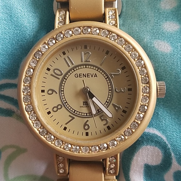 Geneva | Jewelry | Womens Gold Matte Geneva Crystal Bezel Watch | Poshmark